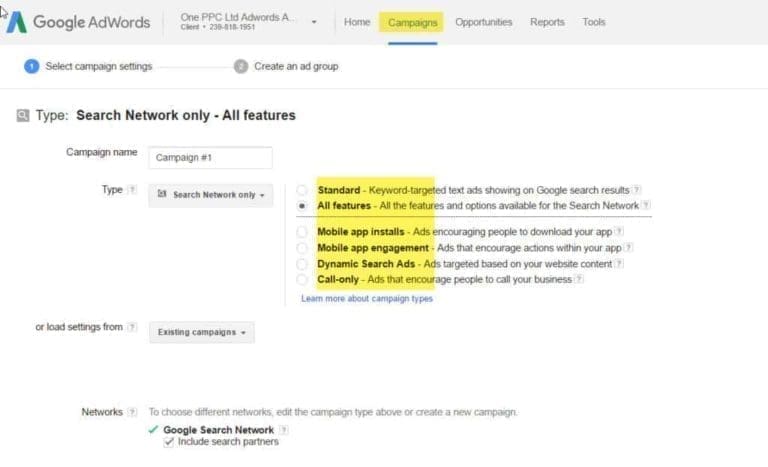 Types of Google AdWords Campaigns for Building a Marketing Funnel.